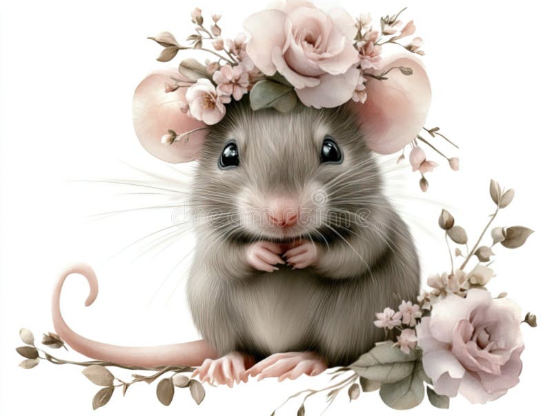 A Rat with Flower Crown, Clip Art Stock Illustration - Illustration of ...