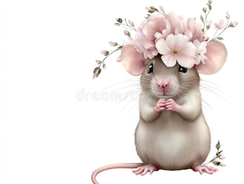 A Rat with Flower Crown, Clip Art Stock Illustration - Illustration of ...