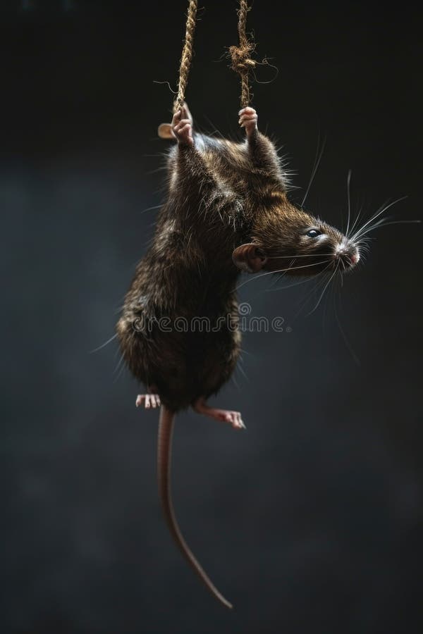 A Rat Hanging Upside Down from a Rope, Suitable for Various Creative ...