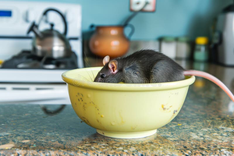 Rat Inside a Mixing Bowl Left Out on Counter Stock Photo - Image of ...