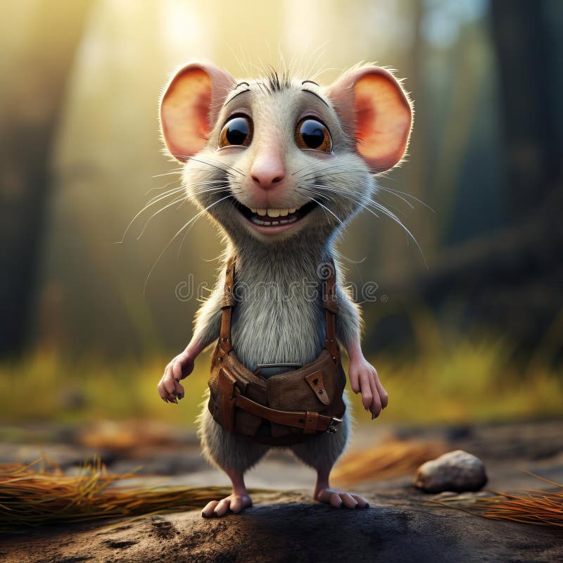 Pixar-inspired Full Body Rat Standing Upright with Big Eyes Stock ...