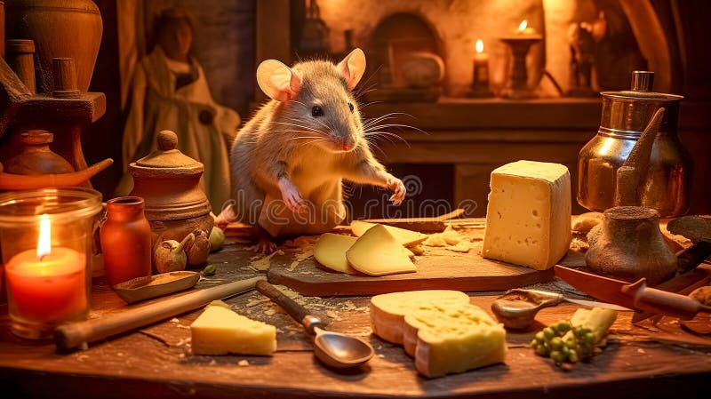 Rat in the Kitchen on the Table with Cheese As a Chef, Cartoon Made ...