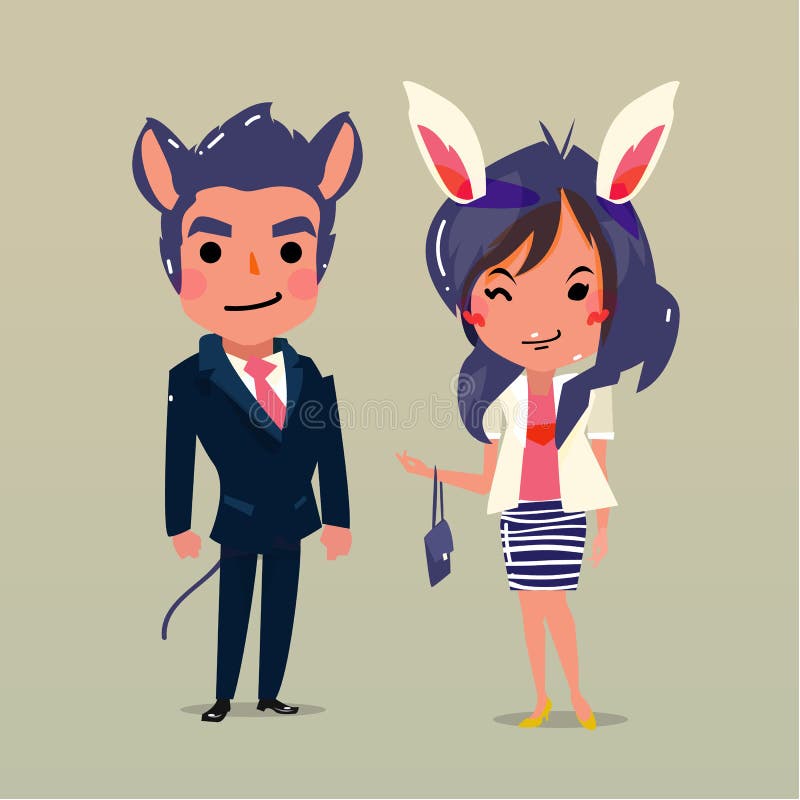 Rat man and rabbit girl - stock illustration. Illustration of wedding ...