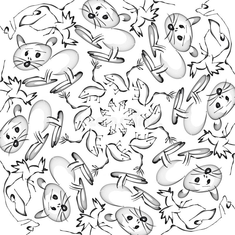 Black Shape Of The Cat Bird And Mouse On The White Background Stock ...