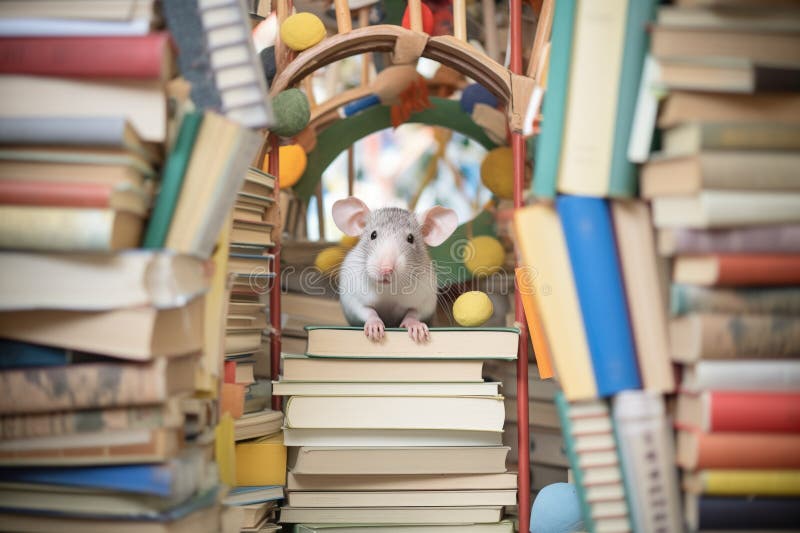 Rat in a Maze Partitioned with Books Stock Illustration - Illustration ...