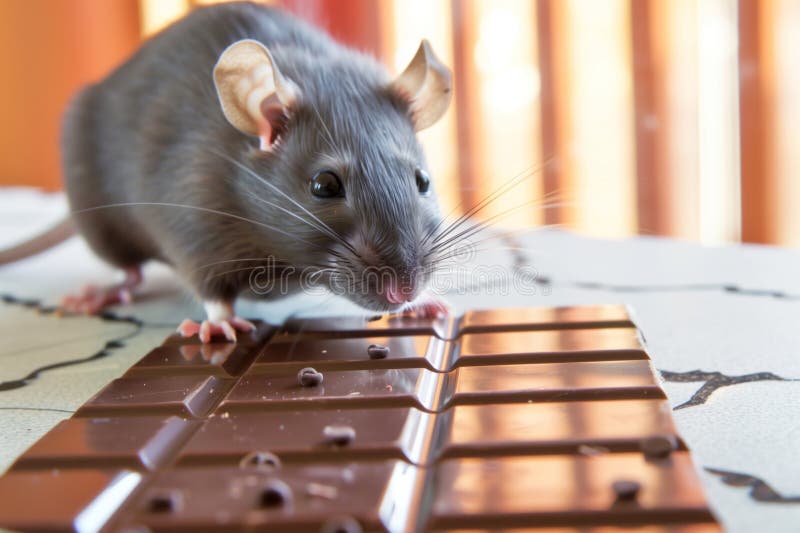Rat Nibbling on a Chocolate Bar Left on the Table Stock Image - Image ...