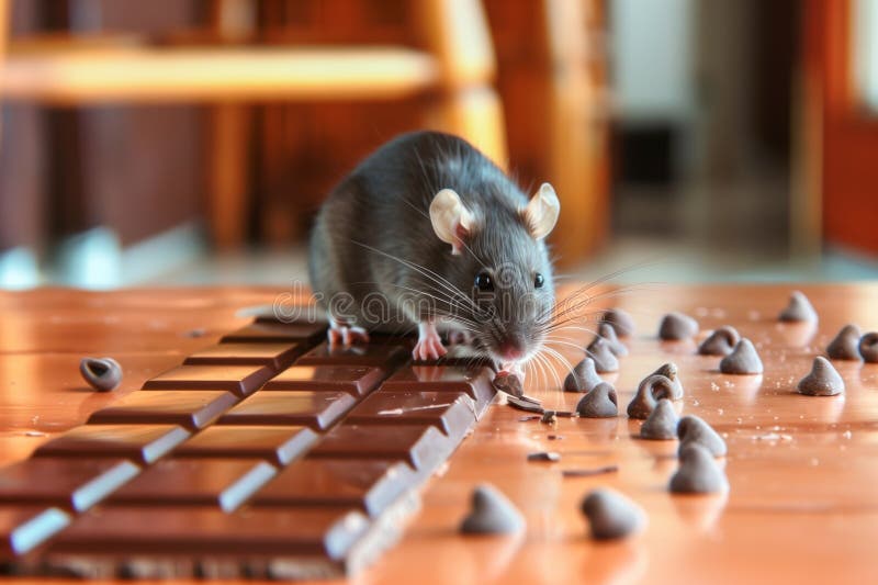 Rat Nibbling on a Chocolate Bar Left on the Table Stock Image - Image ...
