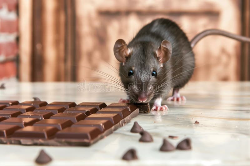 Rat Nibbling on a Chocolate Bar Left on the Table Stock Image - Image ...