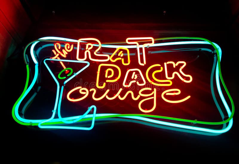 Rat Pack Lounge Neon Sign editorial stock image. Image of great - 189974934