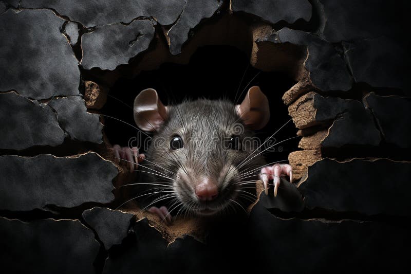 Rat Peeking Out of a Hole in Wall. Generative AI Stock Illustration ...