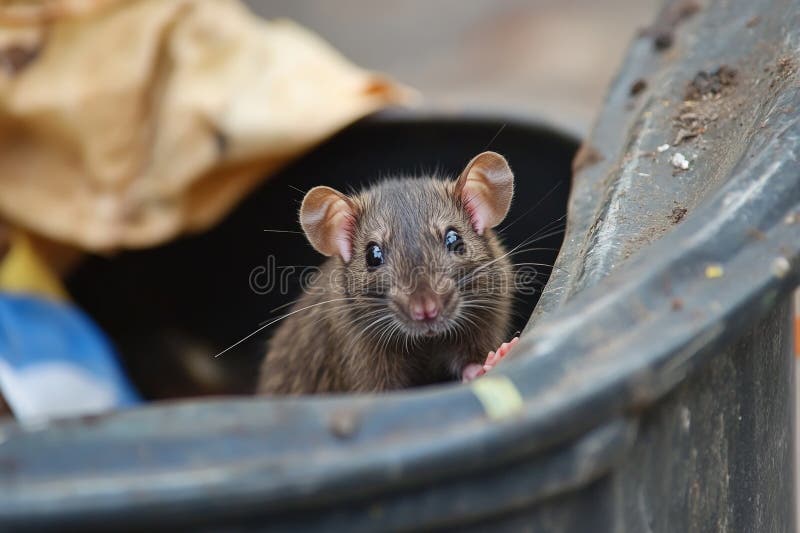 A Rat Peeks Out of a Trash Can Stock Illustration - Illustration of ...