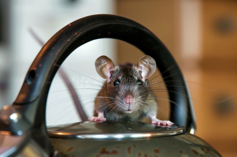 Rat Peering Out from Behind a Kettle Stock Photo - Image of pest ...