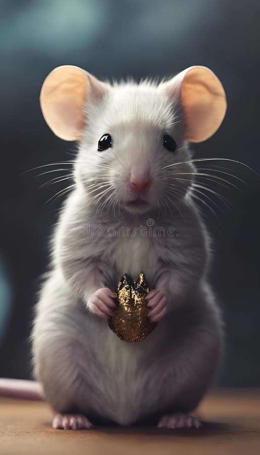 A Rat with a Piece of Chocolate in Its Paws Sitting on a Table Stock ...
