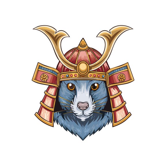 Rat with samurai mask stock vector. Illustration of mask - 361550547