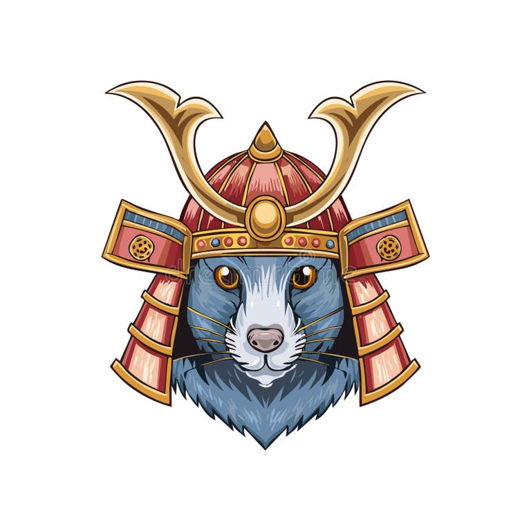 Rat with samurai mask stock vector. Illustration of mask - 361550547