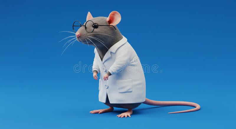 Scientist Rat Wearing Lab Coat Glasses Blue Background Stock Photos ...