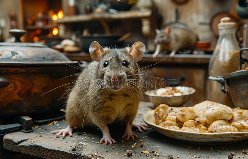 Rat Sits on Plate in Restaurant. the Concept of Rodent Control in the ...