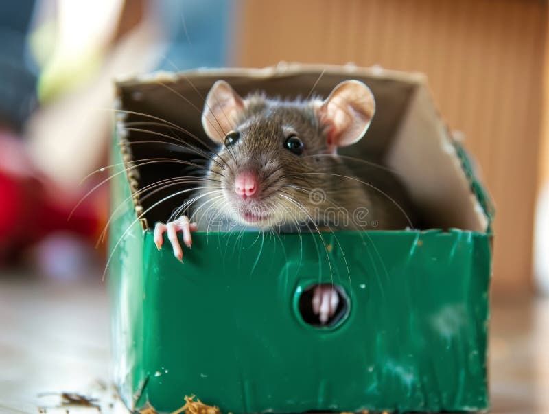 A Rat is Sitting in a Green Box Stock Photo - Image of muridae, footed ...