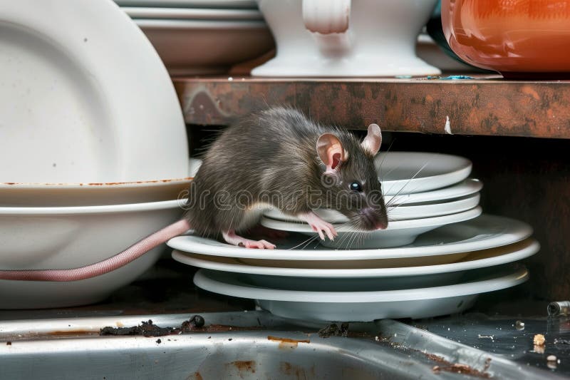 Rat Sitting on a Kitchen Shelf among Dishes Stock Image - Image of ...