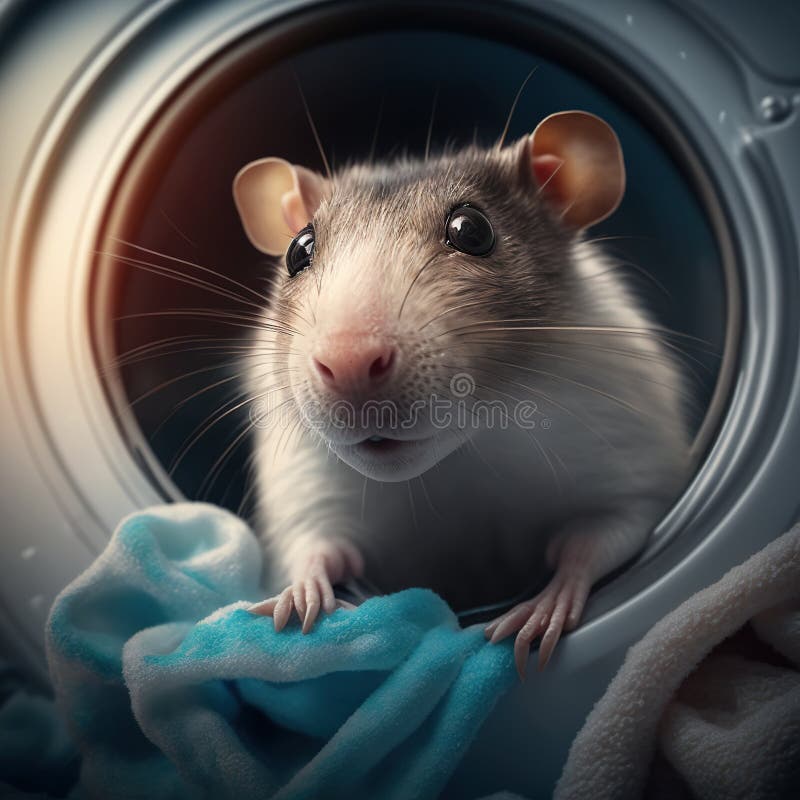 A Rat Sitting in a Washing Machine Looking at the Camera with a ...