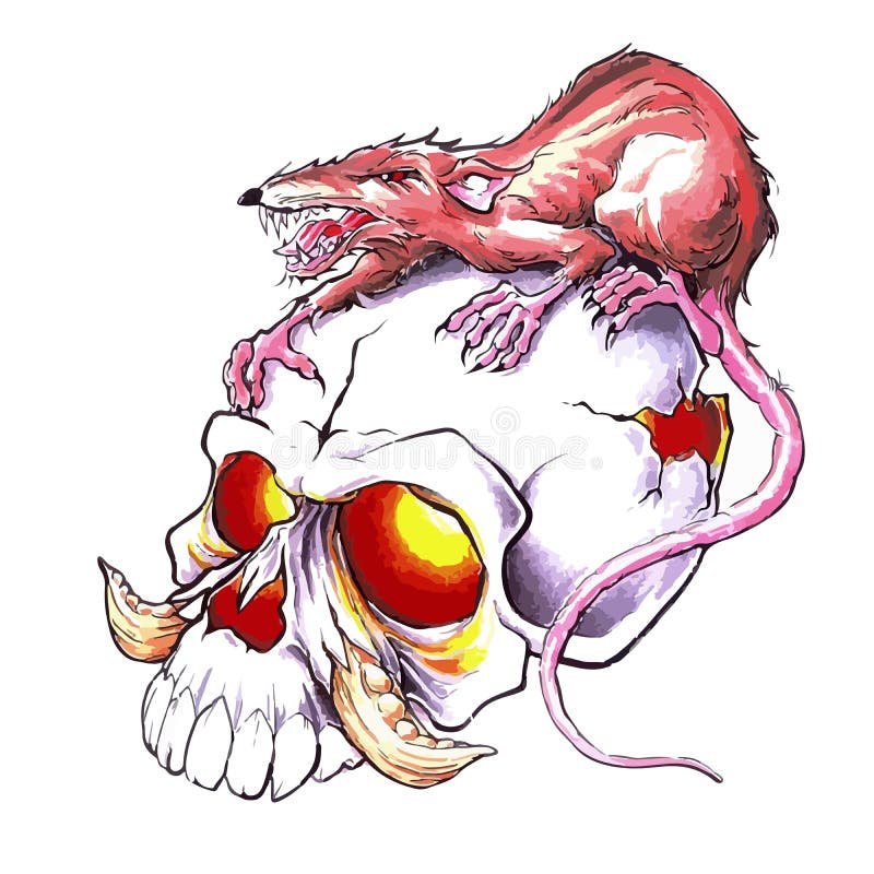 Rat on Skull. Set of Halloween Labels and Elements. Vector Set ...