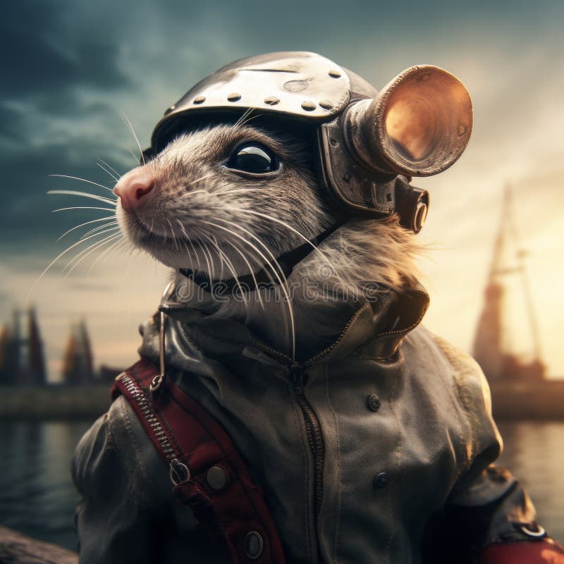 A Rat Wearing a Helmet and Jacket Stock Image - Image of nature, green ...