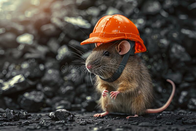 A Rat Wearing an Orange Hard Hat and Standing in a Coal Mines. Hard ...