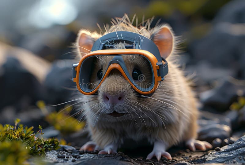 Rat Wears Goggles and Helmet Stock Photo - Image of pretty, fluffy ...