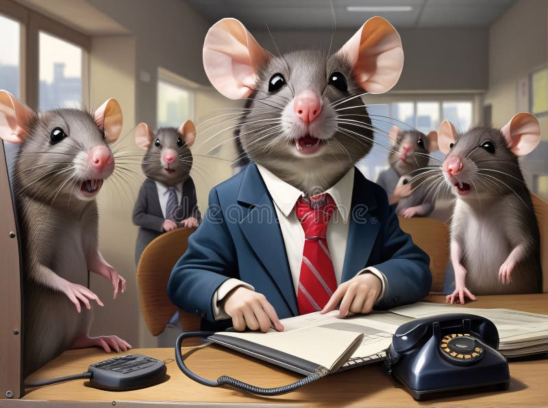 A Rat Works at a Computer in the Office. Artificial Intelligence. Stock ...
