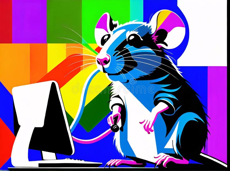 A Rat Works at a Computer in the Office. Artificial Intelligence. Stock ...