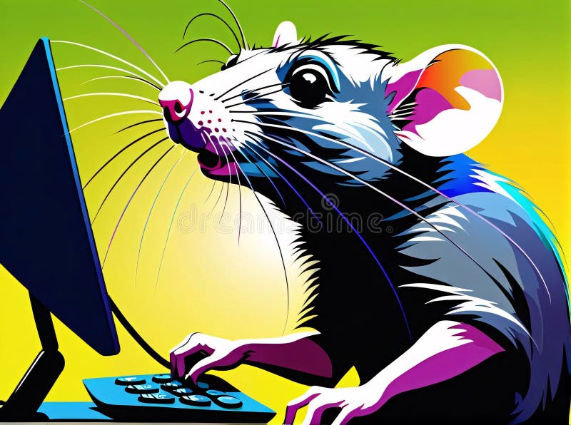 A Rat Works at a Computer in the Office. Artificial Intelligence. Stock ...