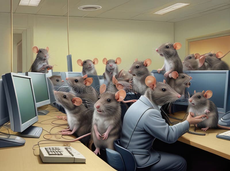 A Rat Works at a Computer in the Office. Artificial Intelligence. Stock ...