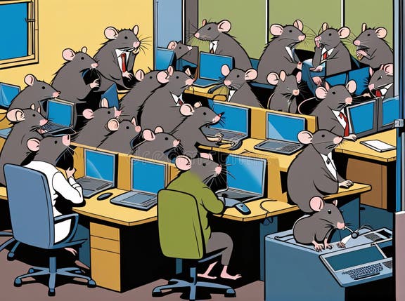 A Rat Works at a Computer in the Office. Artificial Intelligence. Stock ...