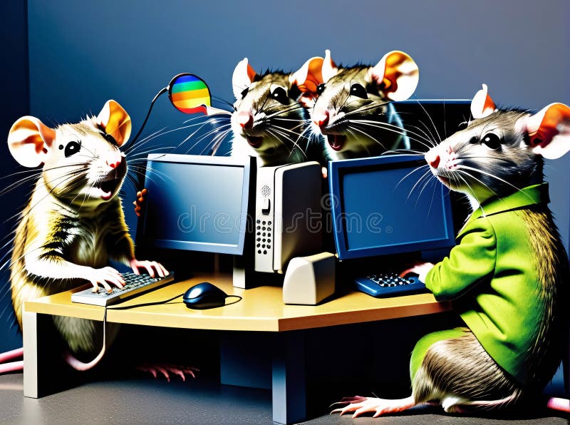 A Rat Works at a Computer in the Office. Artificial Intelligence. Stock ...