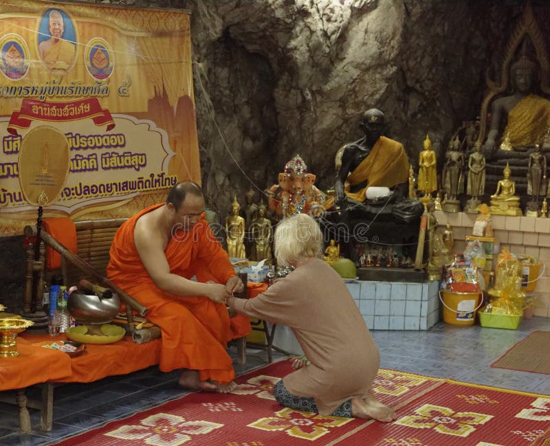 Monk Connects the Protective Thread of Sai Sin Editorial Stock Image ...
