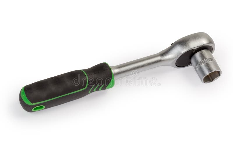 Ratchet Wrench with Inserted Hexagonal Socket on a White Background ...