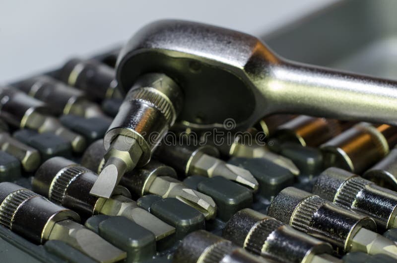 Ratcheting Multi-Bit Screwdriver Stock Image - Image of equipment ...