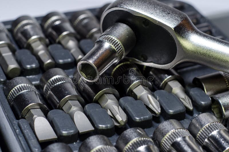 Ratcheting Multi-Bit Screwdriver Stock Image - Image of construction ...