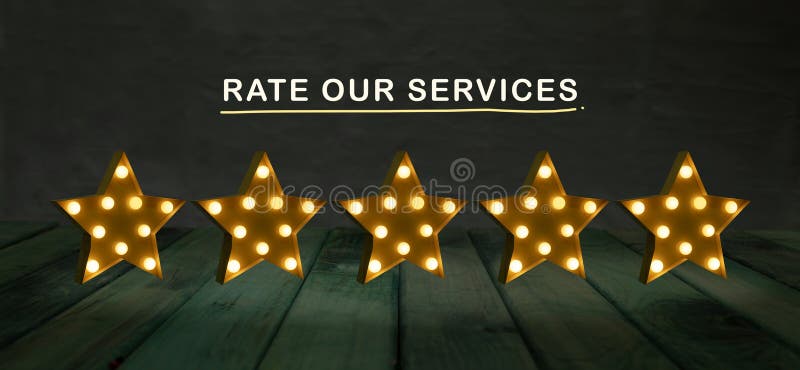 Rate Our Services Concept with Star Lamps Light 5 Stars Stock Image ...