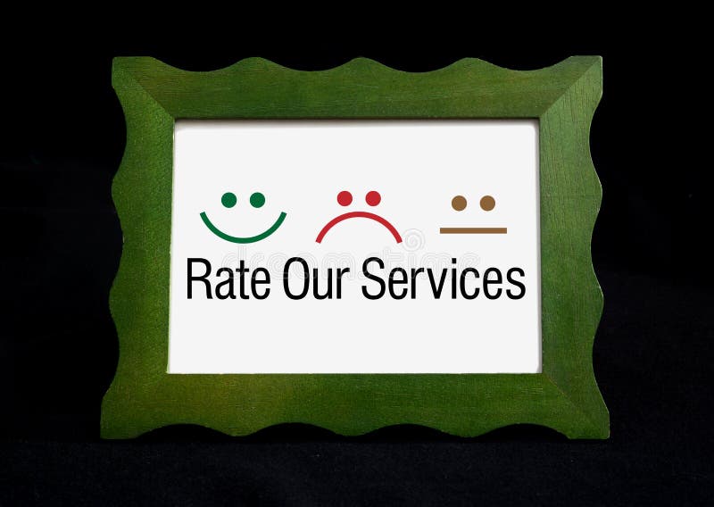 Rate Our Services with Happy an Sad Icons on Chalkboard Stock Photo ...