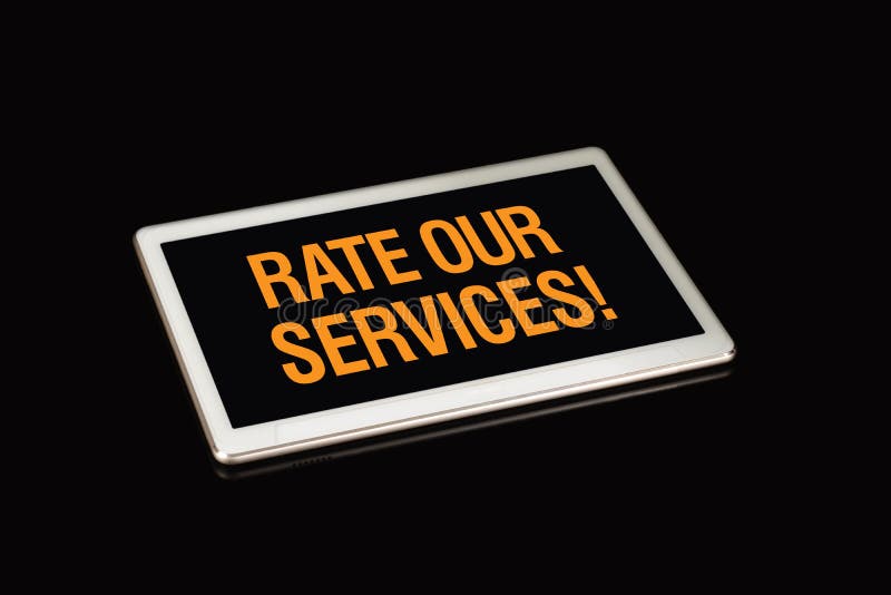 Rate Our Services Stars with Coffee Cup and Tablet Stock Image - Image ...