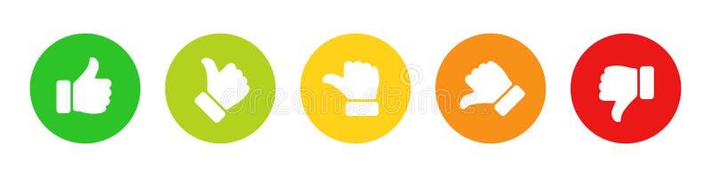 Rating and Feedback Scale with Thumb Symbol in Green, Yellow and Red ...