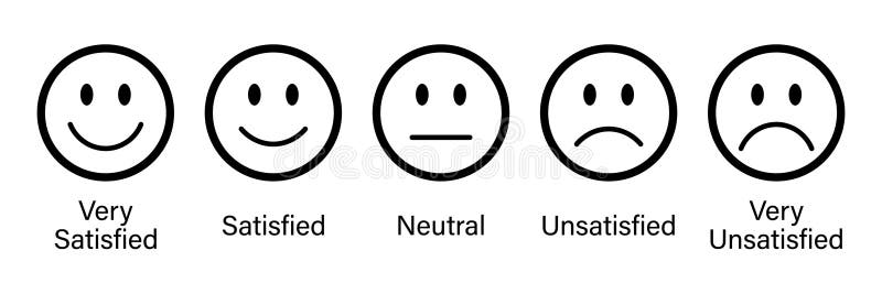 Rating Emojis Set in Black with Outline. Satisfied, Neutral ...