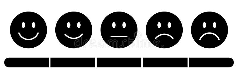 Rating Emojis Set in Black with a Black Rating Scale. Stock Vector ...