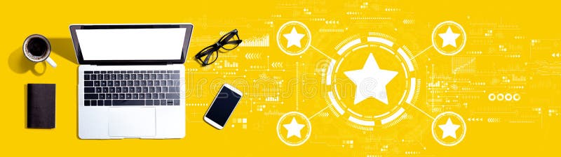 Rating Star Concept with a Laptop Computer Stock Photo - Image of star ...