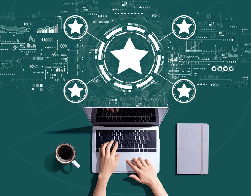 Rating Star Concept with Person Using a Laptop Stock Image - Image of ...