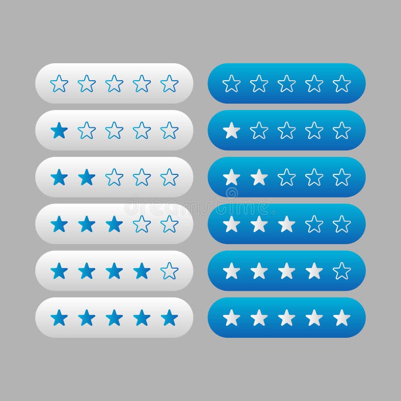 Rating White and Blue Stars Icons Set on White Background. Stock Vector ...