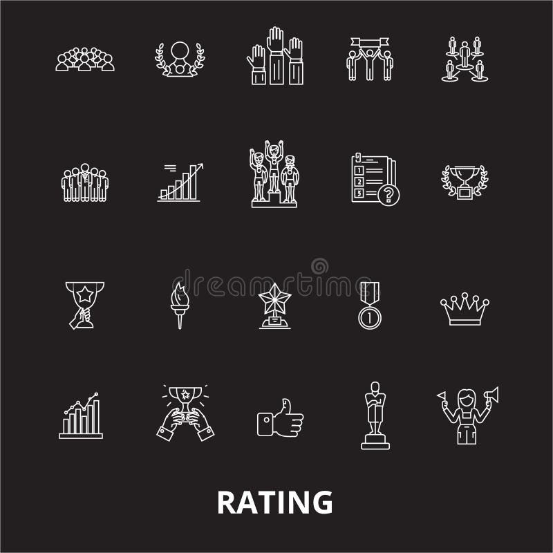 Ratings Editable Line Icons Vector Set on Black Background. Ratings ... Ratings Editable Line Icons Vector Set on Black Background. Ratings ...