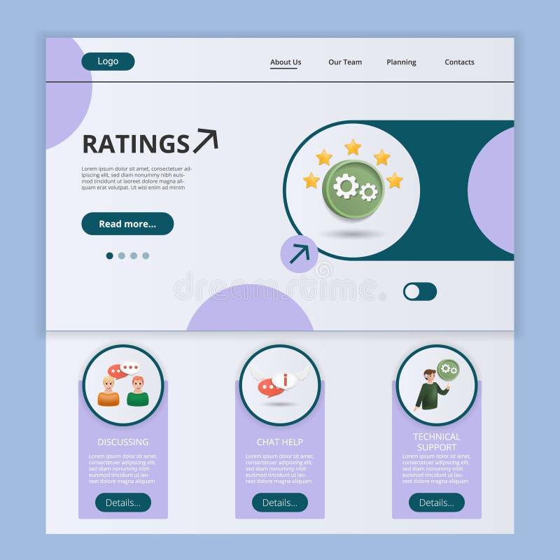 Ratings Flat Landing Page Website Template. Discussing, Chat Help ...