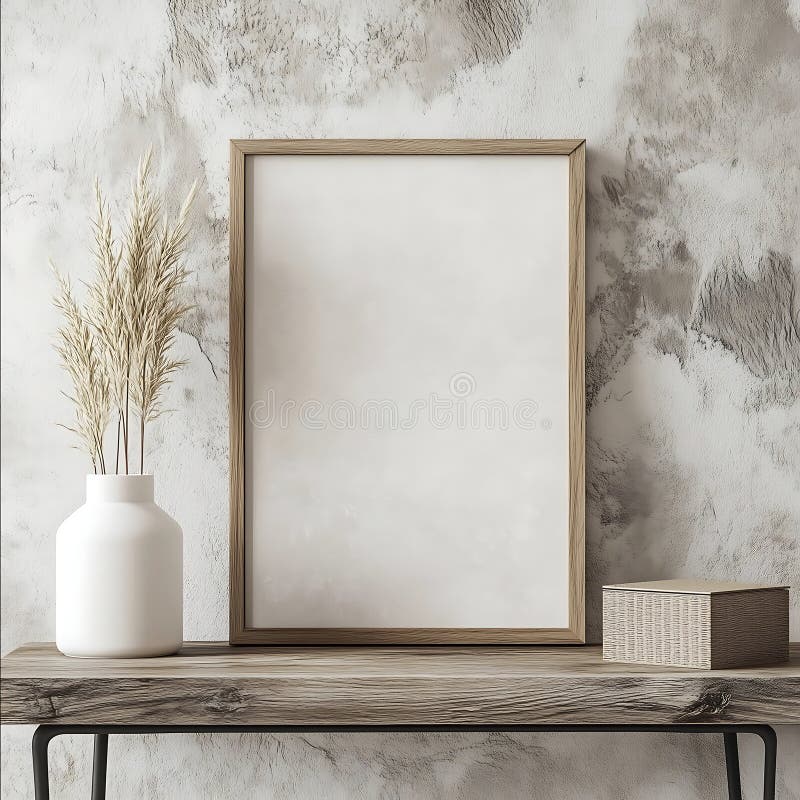 A 34 Ratio Oak Wall Art Empty Frame Modern Simple on Top of a Console ...